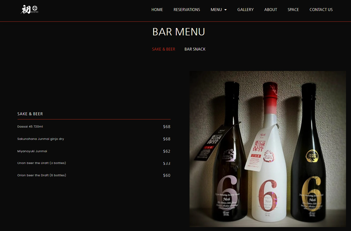 Bar Menu - Hatsu