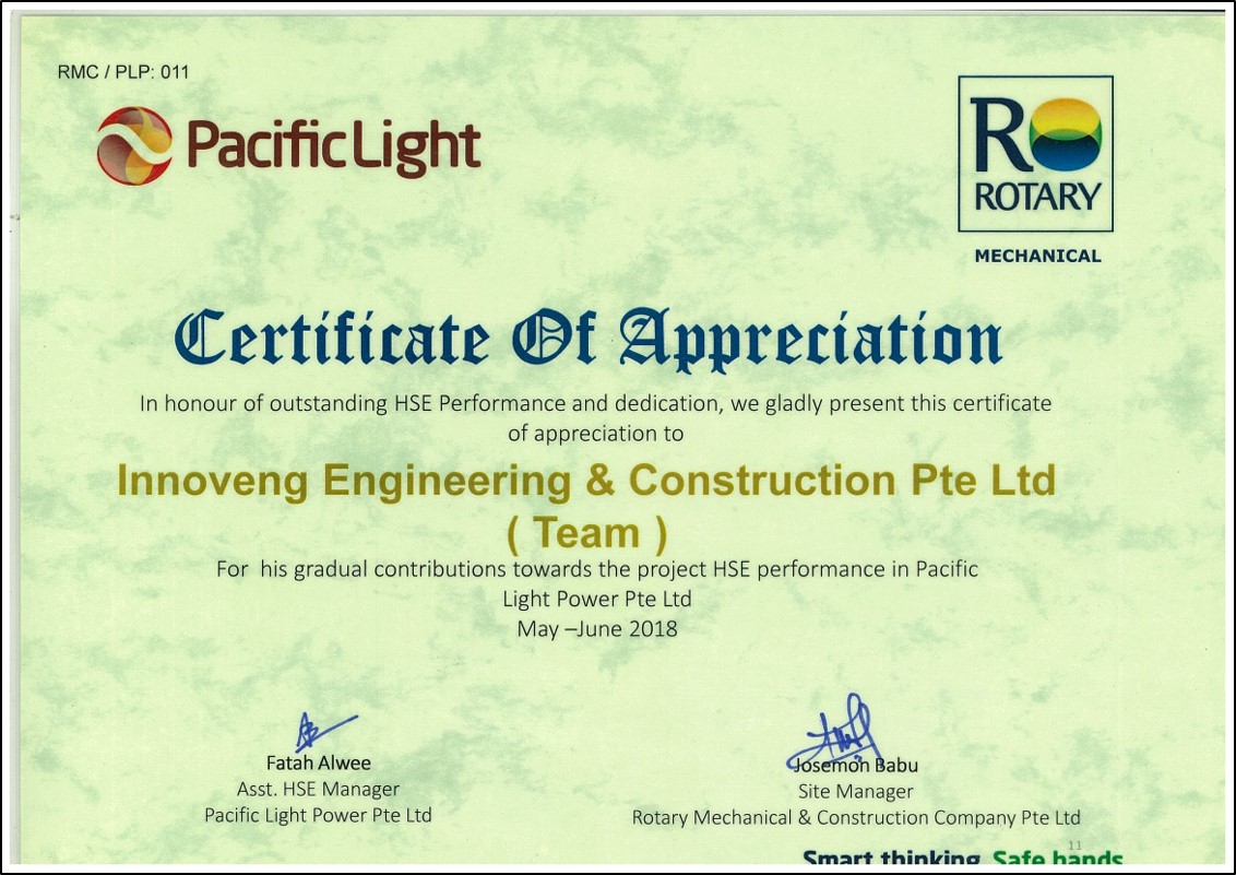 Award & Certificates – Innoveng Engineering and Construction Pte Ltd